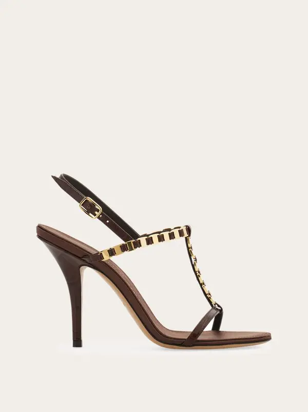FERRAGAMO Vara Chain T-strap Stiletto Sandals - Brown