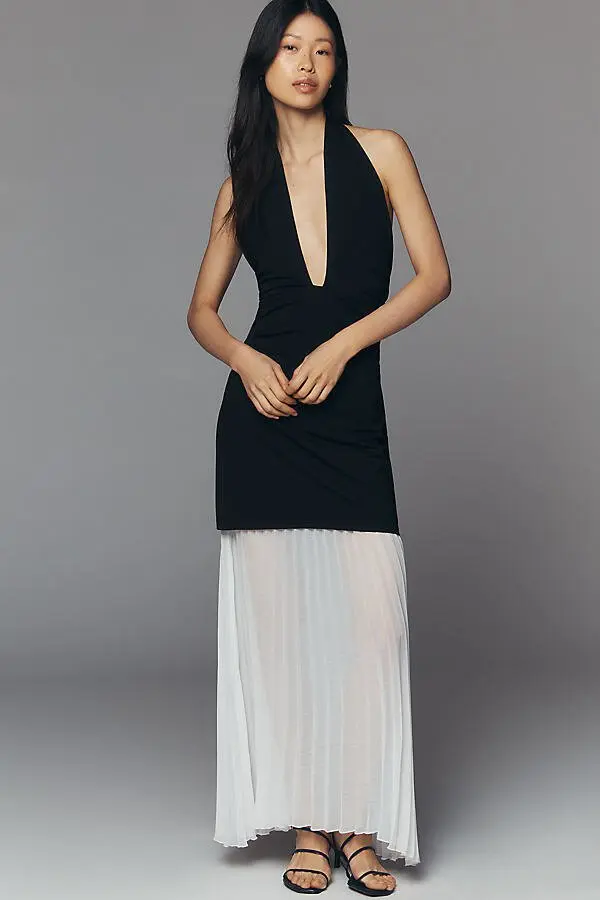 ESTHE Pleated Halter-neck Midi Dress