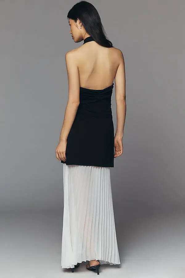 ESTHE Pleated Halter-neck Midi Dress