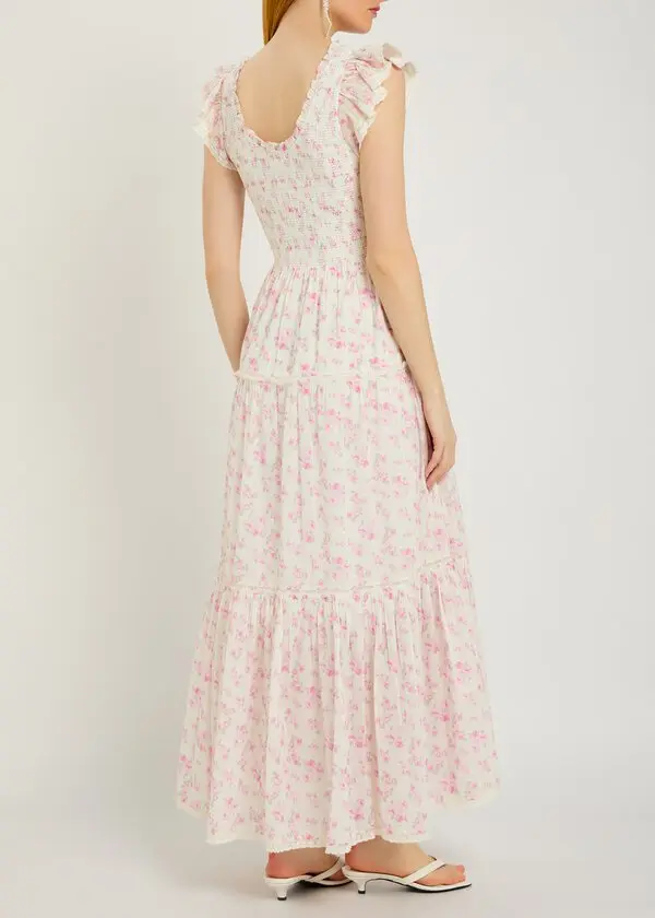 LoveShackFancy Floral Print Cotton Maxi Dress