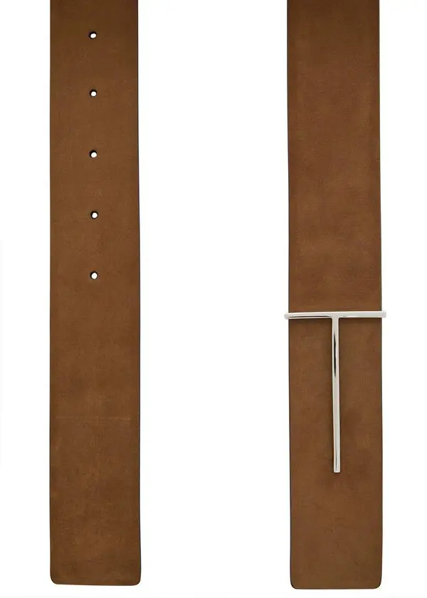 TOM FORD Reversible Nubuck Leather Belt With Signature T Buckle - Brown