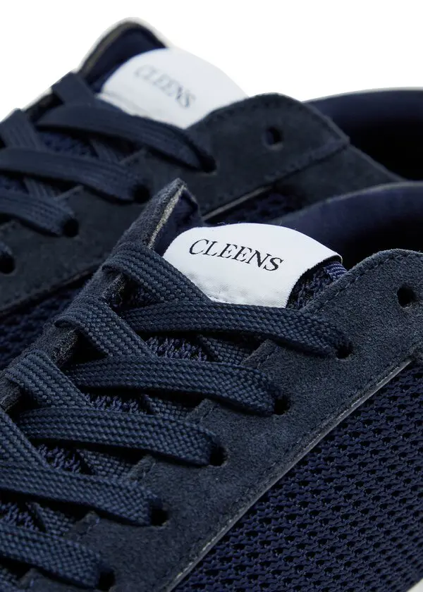 CLEENS Luxor Slim Panelled Mesh-knit Sneakers - Navy