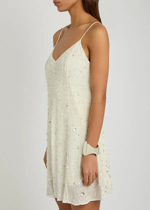 Staud Embellished Mesh Mini Dress - Ivory