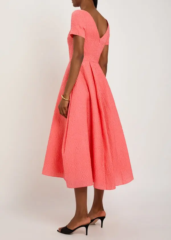 ROKSANDA Vaela Wide-neck Cloqué Midi Dress - Orange