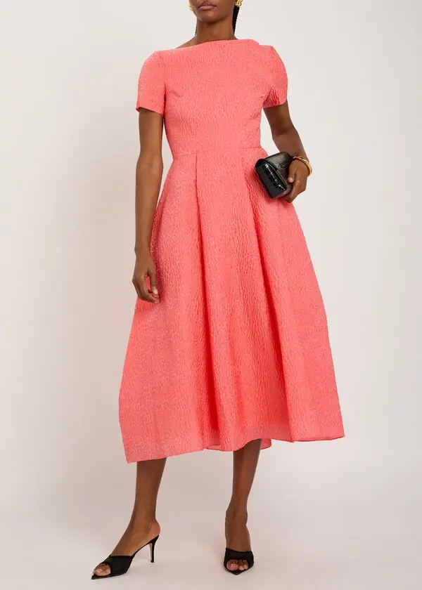 ROKSANDA Vaela Wide-neck Cloqué Midi Dress - Orange