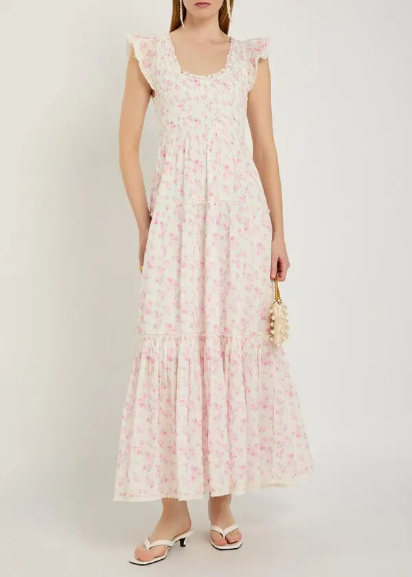 LoveShackFancy Chessie Floral Cotton Maxi Dress - Pink