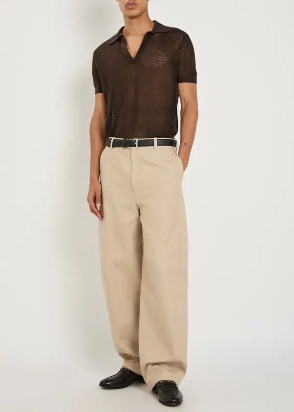 TOM FORD Crochet-knit Sheer Cotton And Silk-blend Polo Shirt - Brown