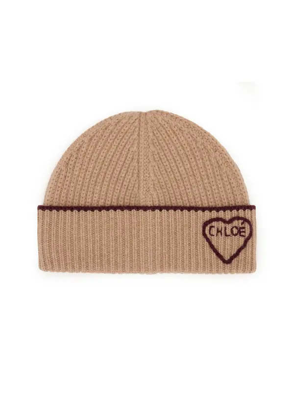 Chloé Encoeur Beanie In Wool & Cashmere - Bleached Brown