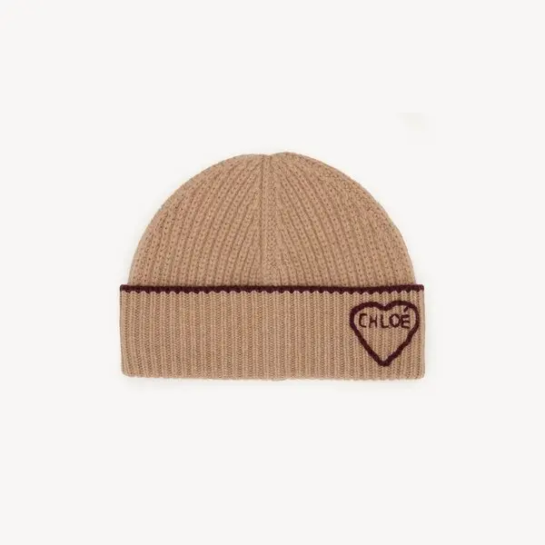 Chloé Encoeur Beanie In Wool & Cashmere - Bleached Brown