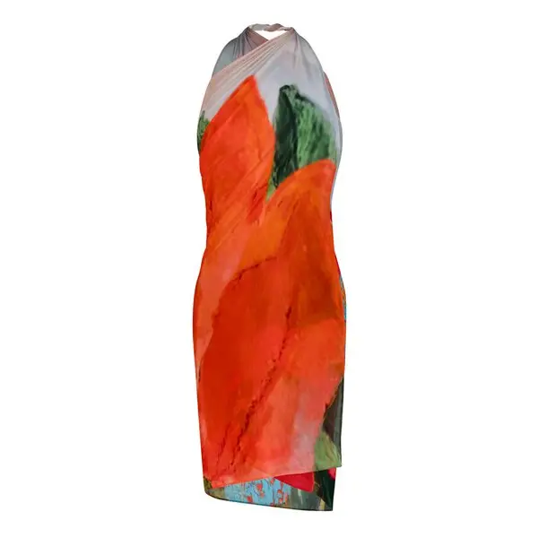 DHARA SHETH, DUBAI Coral Mirage Floral Halter-style Sarong & Multicolor Beach Cover Up - Red