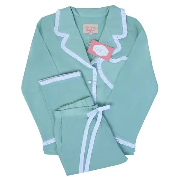 LOVE LETTERS X Dolce Pistachio Pale /white Pajama Set Organic Cotton - Green