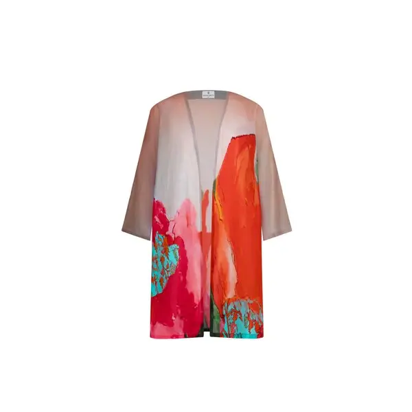 DHARA SHETH, DUBAI Coral Mirage Floral Short Kimono Red & Multicolor Beach Cover Up - Orange/red