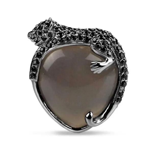 BELLUS DOMINA Cocktail Ring With Agate Umbra And Cubic Zirconia - Grey/black