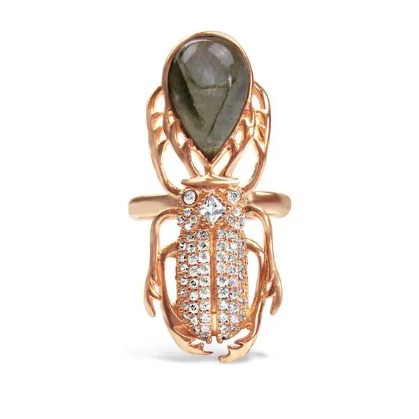 BELLUS DOMINA Rose Gold-plated Silver Labradorite Beetle Ring - Rose Gold/green