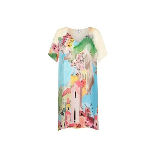 DHARA SHETH, DUBAI La Riviera Printed Short Kaftan Dress & Multicolor - Pink