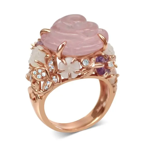 BELLUS DOMINA Gold And Pink Gold Plated Silver Quartz Flower Ring With Amethyst And Mother Of Pearl - Gold/pink