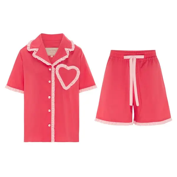 LOVE LETTERS X Pink / Red Dolce Rosa Short Pyjama Set Organic Cotton - Pink/red