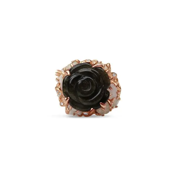 BELLUS DOMINA Gold-plated Sterling Silver Obsidian Flower Ring - Gold/black