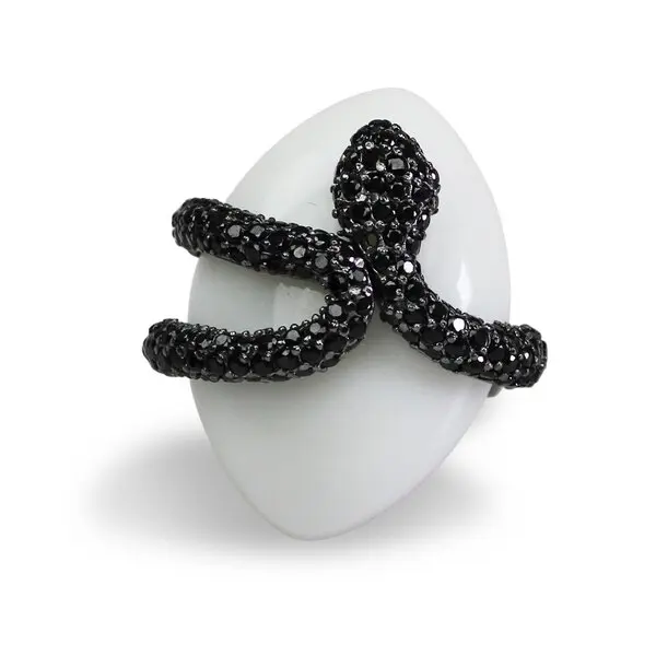 BELLUS DOMINA Adjustable Sterling Silver Snake Cocktail Ring With Zirconia - White/black