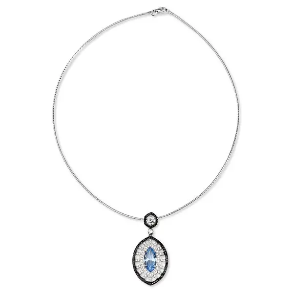 BELLUS DOMINA Sterling Silver Charm Necklace With Blue And Black Cubic Zirconia - Blue/black/silver