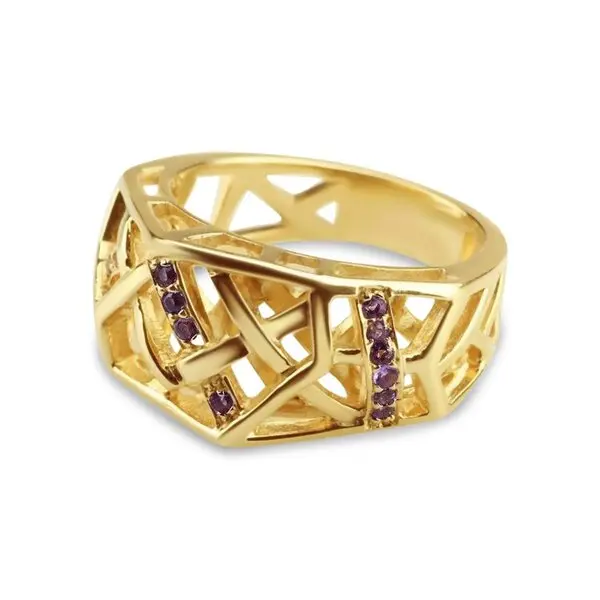 BELLUS DOMINA Gold-plated Sterling Silver Amethyst Crossover Ring - Gold/purple