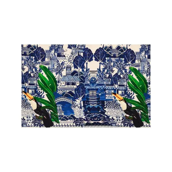 DHARA SHETH, DUBAI Harmony Bird Print Sarong Blue & Multicolor Beach Cover Up - Blue/green/white