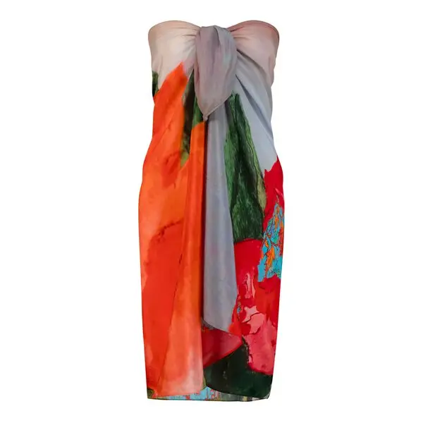 DHARA SHETH, DUBAI Coral Mirage Tube-style Sarong & Multicolor Beach Cover Up - Red