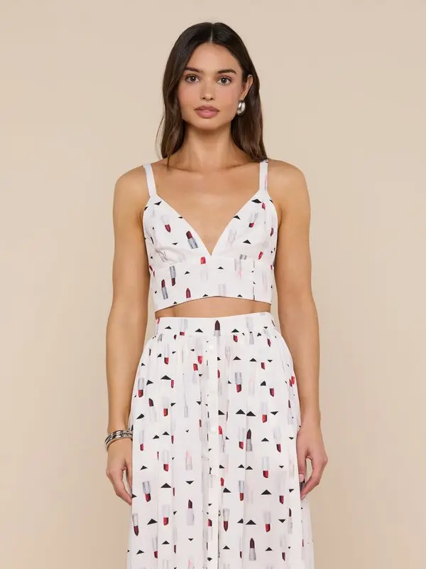 L'Agence Kaori Bralette Top - Ivory Multi Lipstick Geo