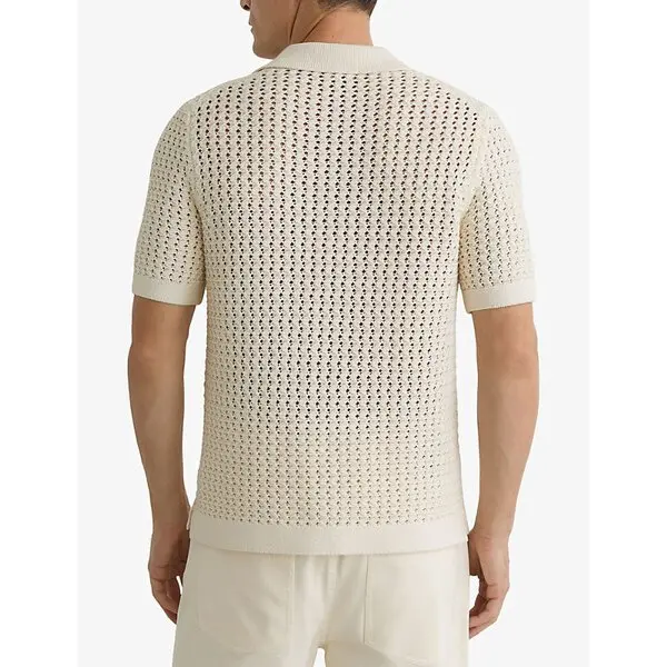 REISS Bronwyn Open-collar Crochet Polo