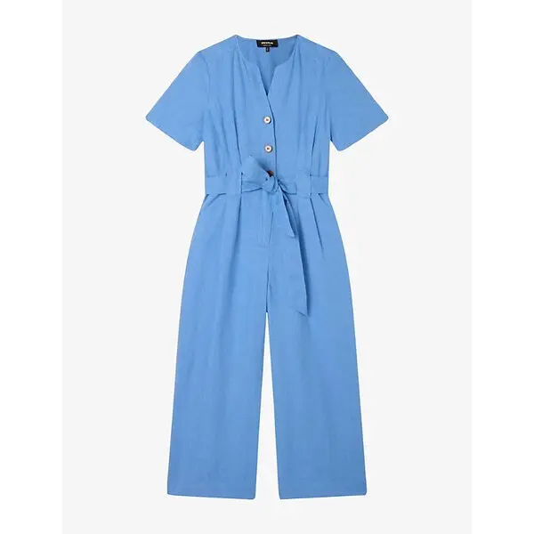 Whistles Fiona Short-sleeved Linen Jumpsuit - Blue