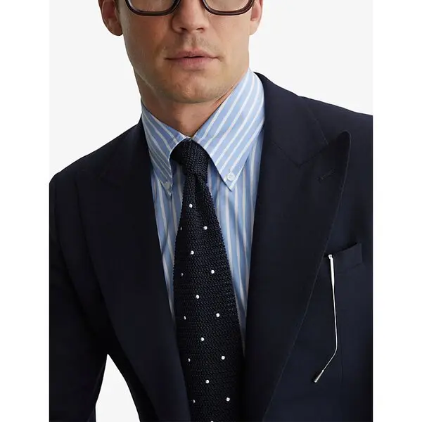 REISS Knitted Silk Pin-dot Neck Tie - Navy