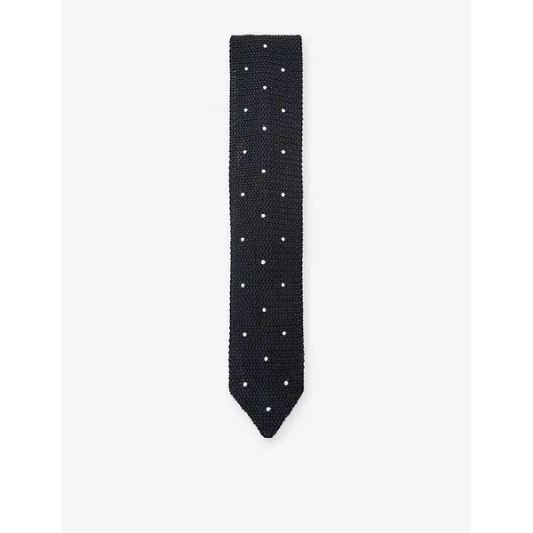 REISS Knitted Silk Pin-dot Neck Tie - Navy
