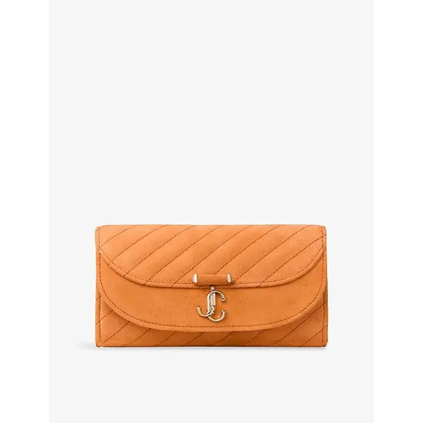 JIMMY CHOO Curve Suede Wallet Chain - Sunset Orange/gold