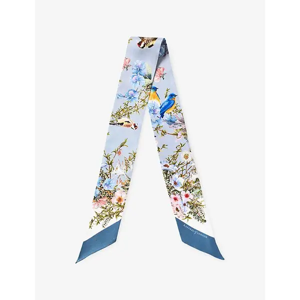 ASPINAL OF LONDON Printed Slim Silk Scarf - Skyblue