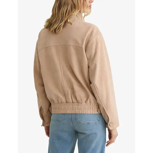 REISS Petra Oversized Suede Funnel Neck Jacket