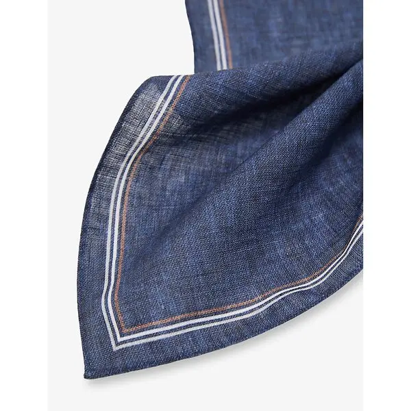 REISS Claudio Contrast-border Linen Pocket Square - Navy