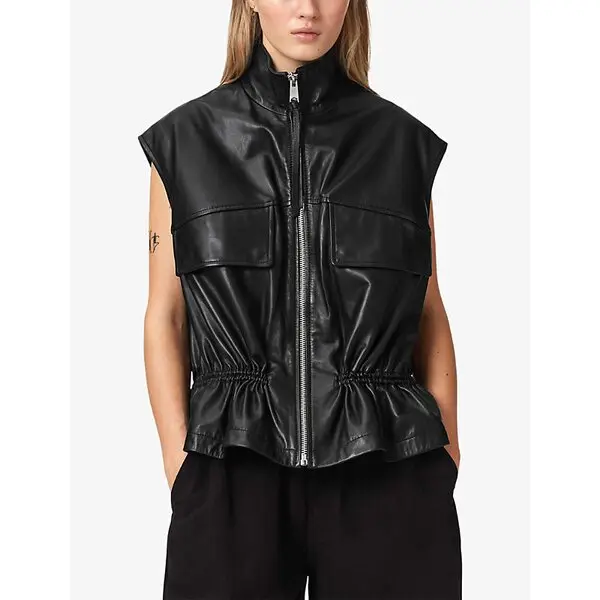 ALLSAINTS Flor Funnel-neck Leather Gilet