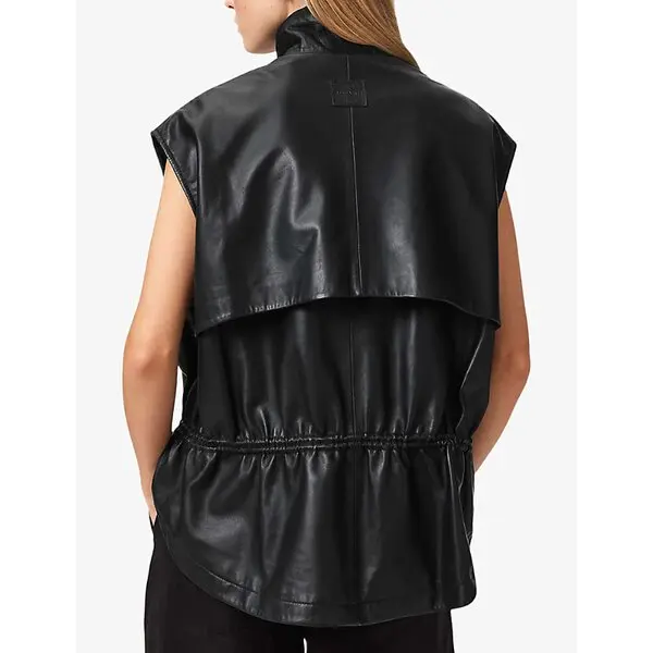 ALLSAINTS Flor Funnel-neck Leather Gilet