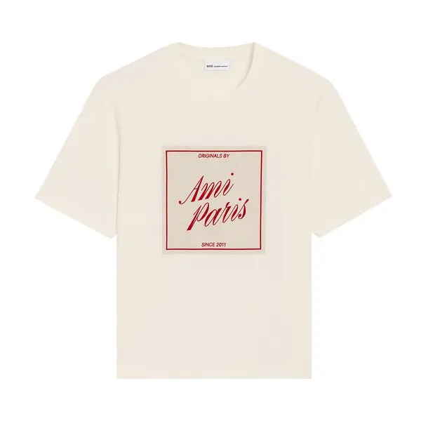 Ami Boxy Fit Short Sleeve T-shirt With Signature Print - White