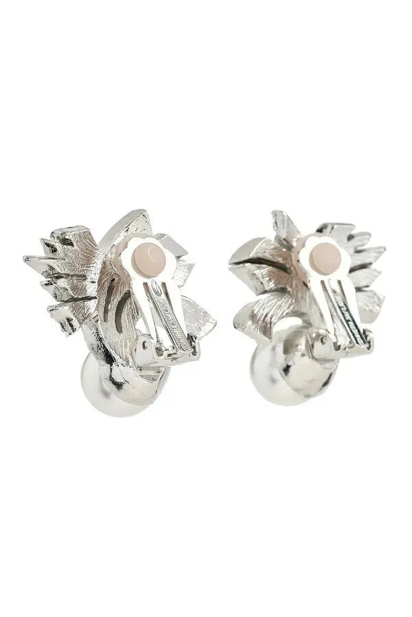 KENNETH JAY LANE Crystal Flare Clip Earrings With Pearl Centers