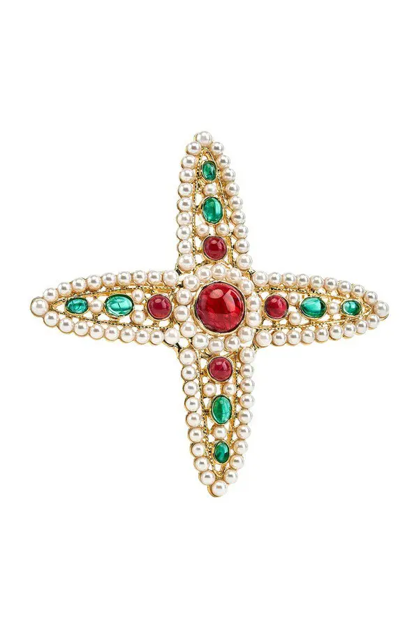 KENNETH JAY LANE Satin Gem And Pearl Cross Pin - Gold