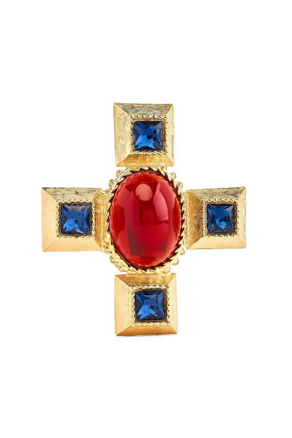 KENNETH JAY LANE Cross Pin With Ruby And Sapphire Accents - Gold