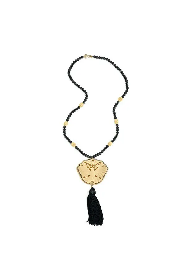 KENNETH JAY LANE Carved Butterfly Intaglio Tassel Necklace - Black