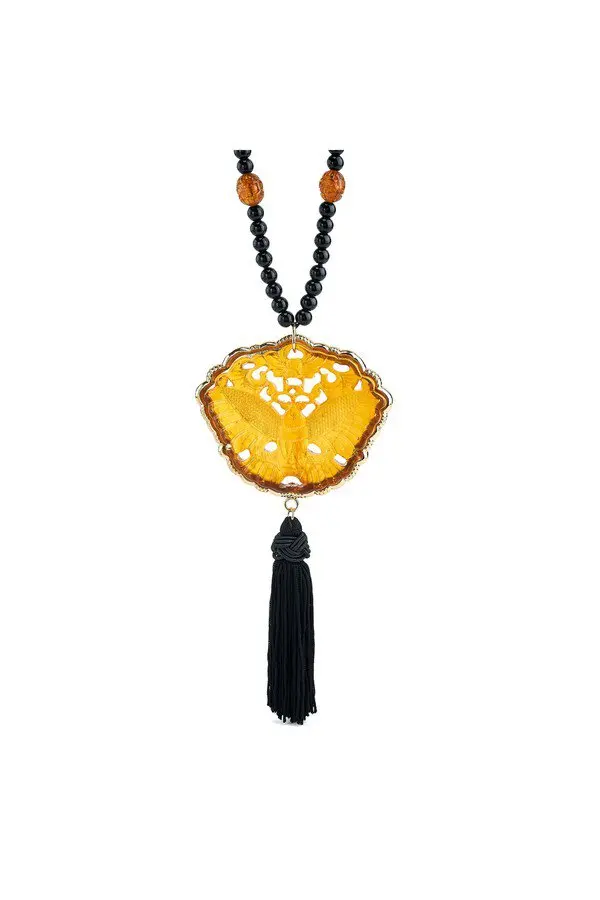 KENNETH JAY LANE Tortoise Carved Tassel Necklace