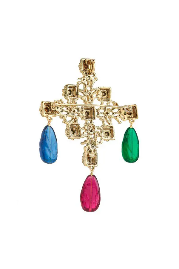KENNETH JAY LANE Multi Gem Cross Pin With Drop Accents