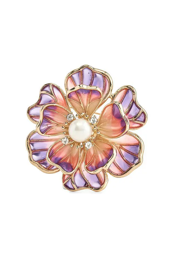 KENNETH JAY LANE Amethyst Flower Pin With Pearl Center - Pink