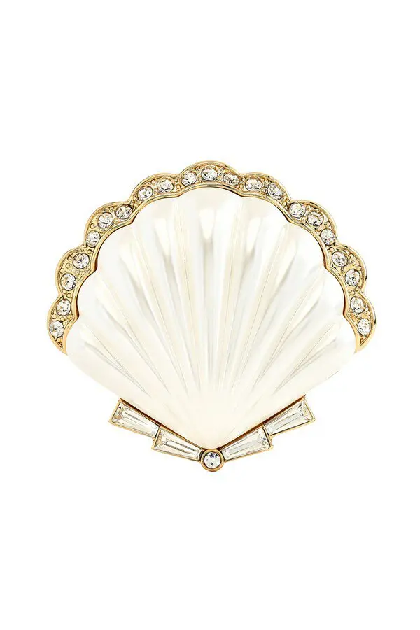 KENNETH JAY LANE Scallop Shell Pin With Pearl And Crystal Embellishments - Gold