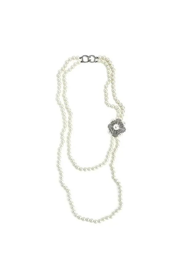 KENNETH JAY LANE Two-row Pearl Necklace With Crystal Cross Pendant - Red