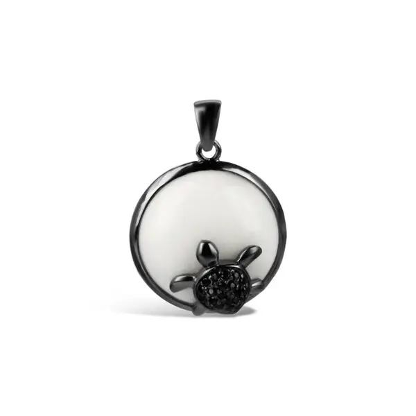 BELLUS DOMINA Sterling Silver Turtle Pendant With Crystal And Zirconia - White/black/silver