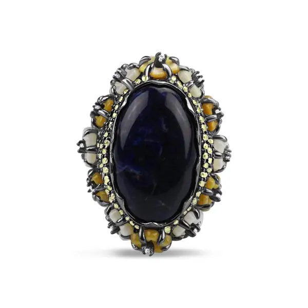 BELLUS DOMINA Sterling Silver Sodalite And Cubic Zirconia Statement Ring - Blue/silver/yellow